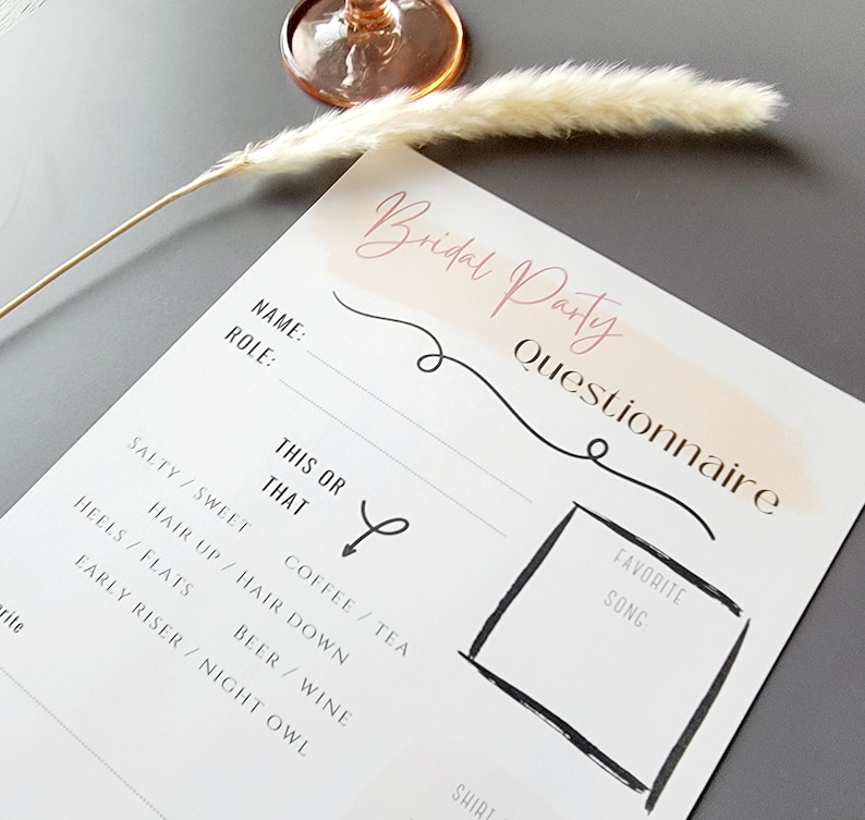 Bridesmaid Questionnaire, Maid of Honor Survey, Bridal Party ...