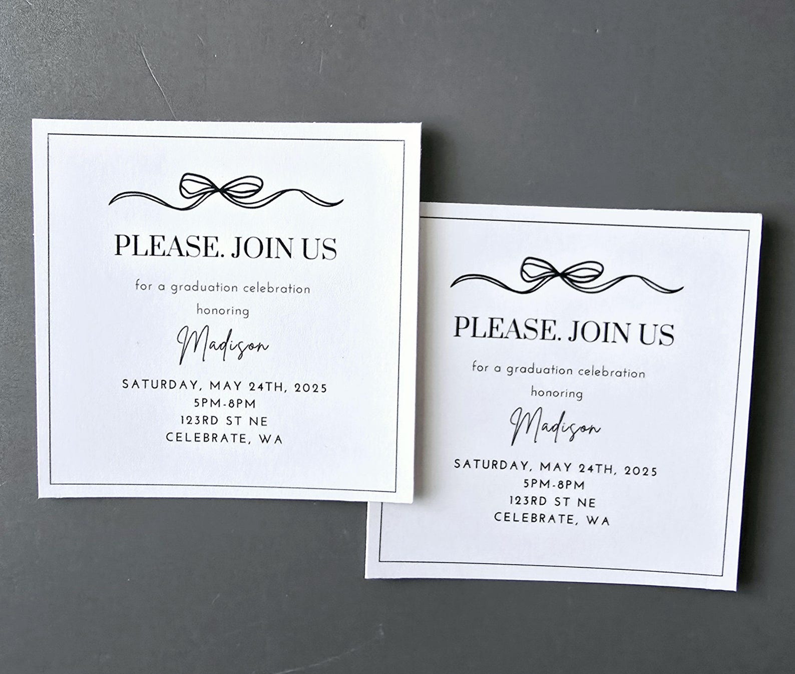 Printable Square Grad Party Inserts, Bow Graduation Party Invites ...