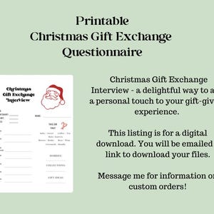 Printable Gift Exchange Questionnaire, Christmas Gift Exchange ...