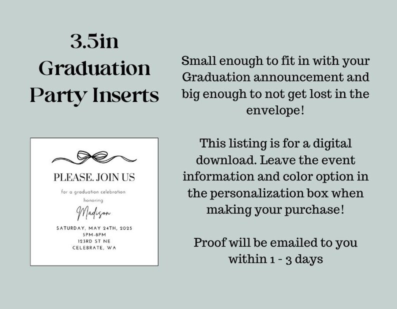 Printable Square Grad Party Inserts, Bow Graduation Party Invites ...