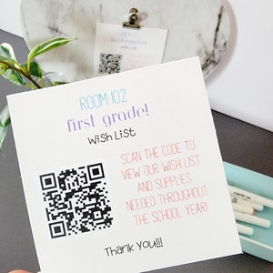 Printable Wish List QR Code Card, Classroom Wishlist QR Code, Teacher ...