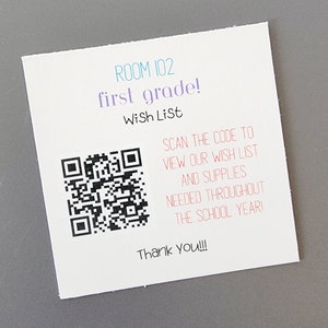 Printable Wish List QR Code Card, Classroom Wishlist QR Code, Teacher ...