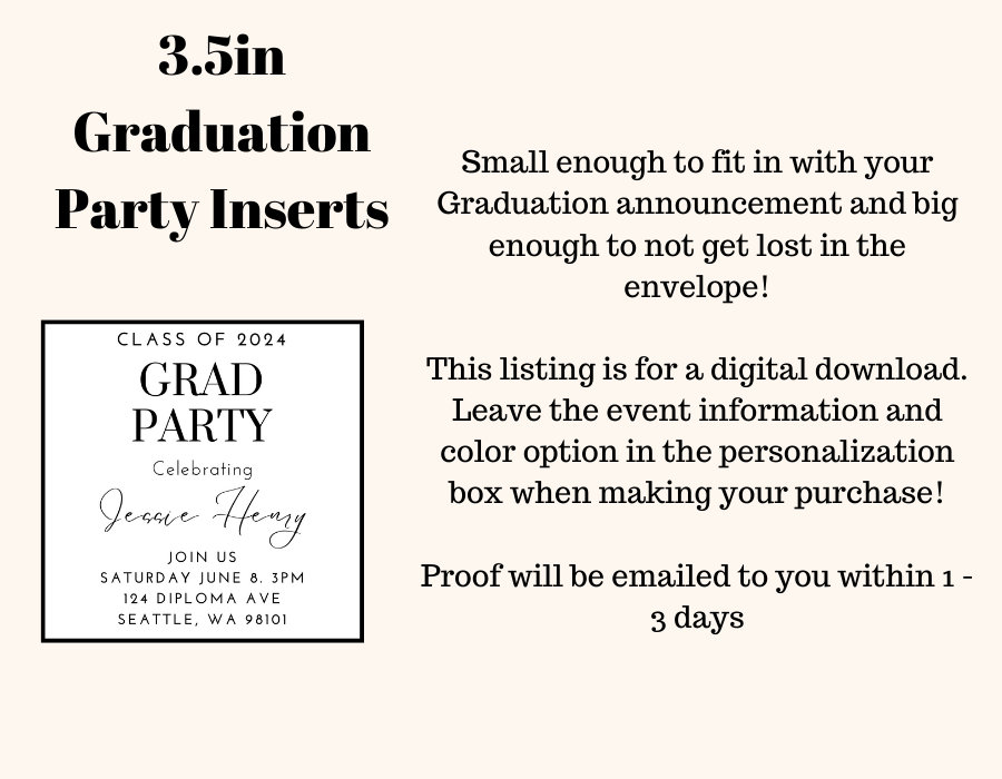 Printable Square Grad Party Inserts, Custom Graduation Details ...