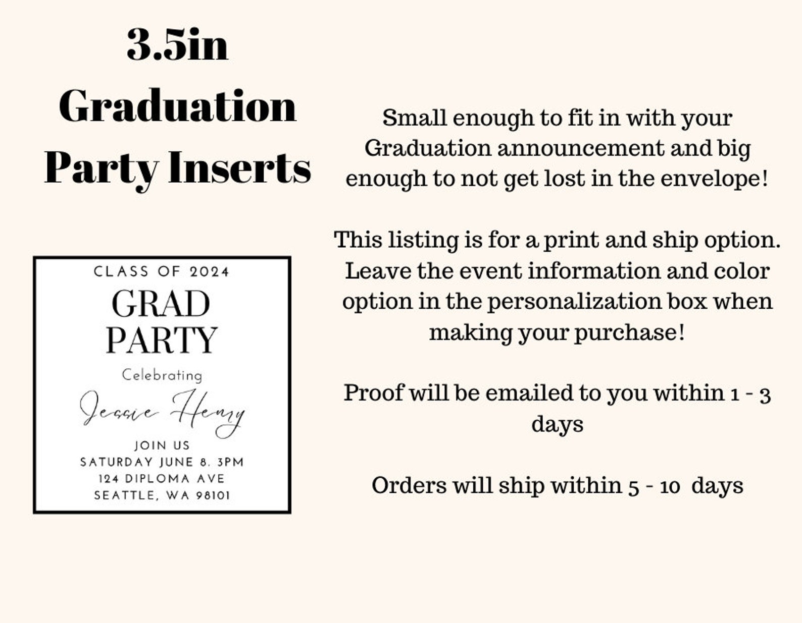 Classic Square Grad Party Inserts, Custom Graduation Details, Graduation Announcement Inserts ...
