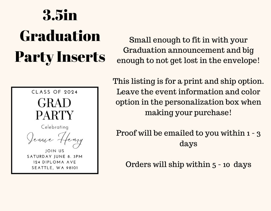 Classic Square Grad Party Inserts, Custom Graduation Details ...
