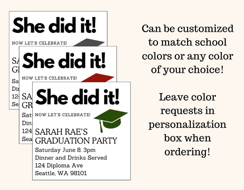 Classic Square Grad Party Inserts, Custom Graduation Details ...