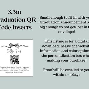Printable Grad QR Code Cards, Graduation Announcement Inserts, College ...