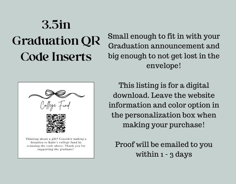 Printable Grad QR Code Cards, Graduation Announcement Inserts, Bow ...