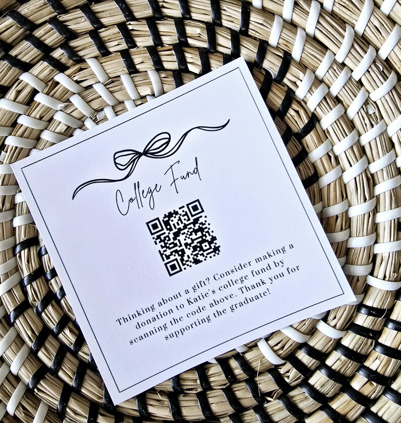 Printable Grad QR Code Cards, Graduation Announcement Inserts, Bow ...