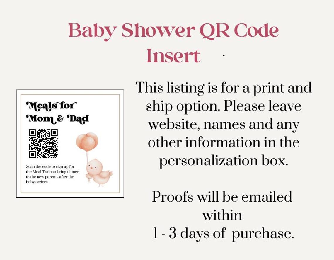 Baby Shower QR Code Enclosure Card, QR Code Insert, Meal Sign up QR ...