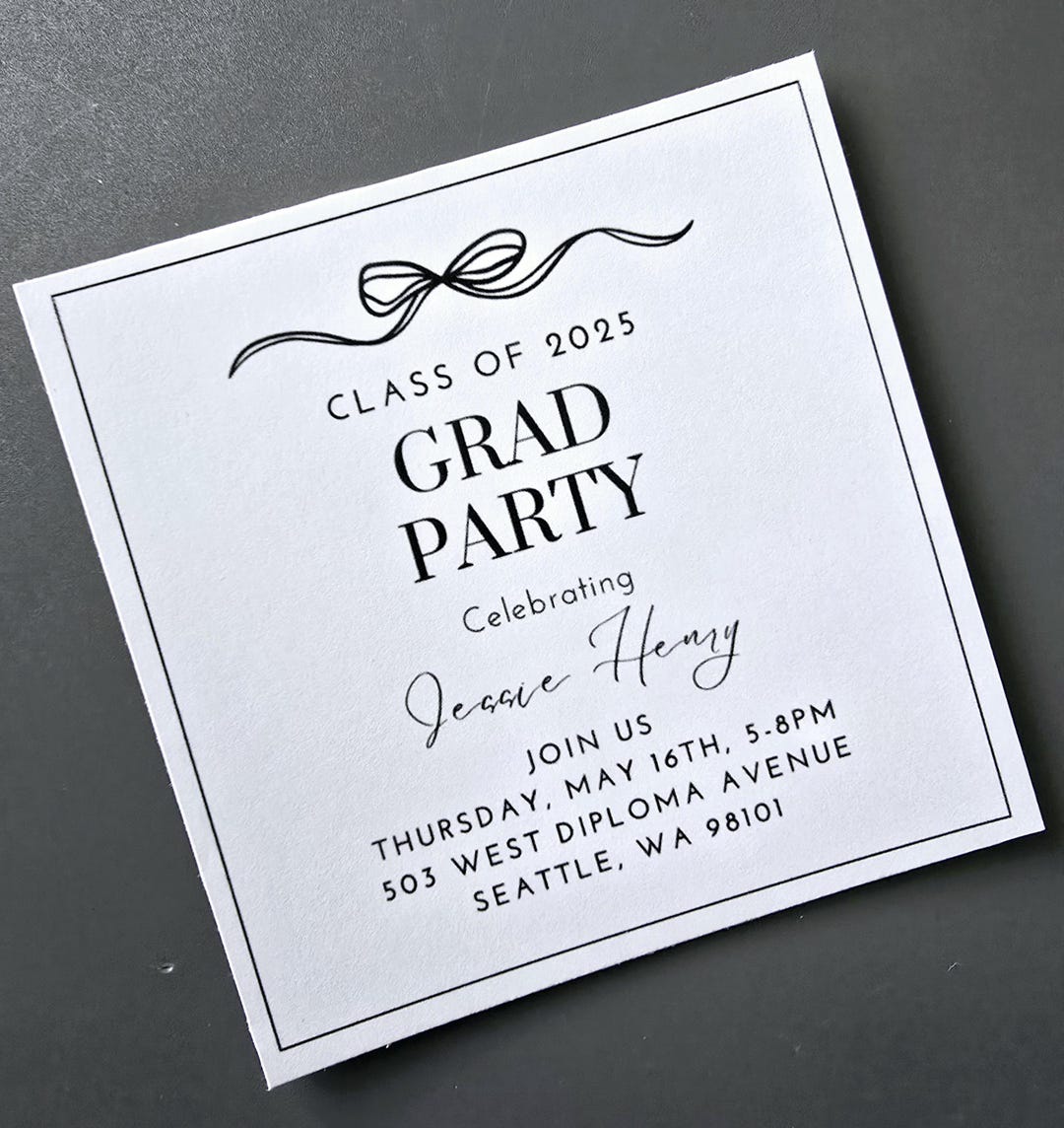 Classic Square Grad Party Inserts, Bow Graduation Theme, Graduation ...