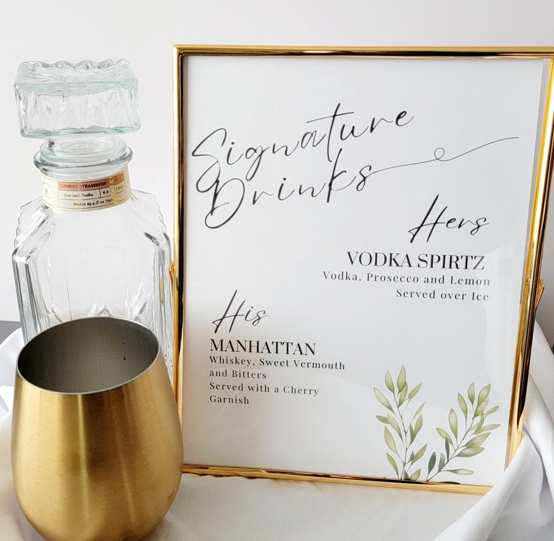 Signature Drink Sign, Printable Wedding Bar Menu, His and Hers Drink ...