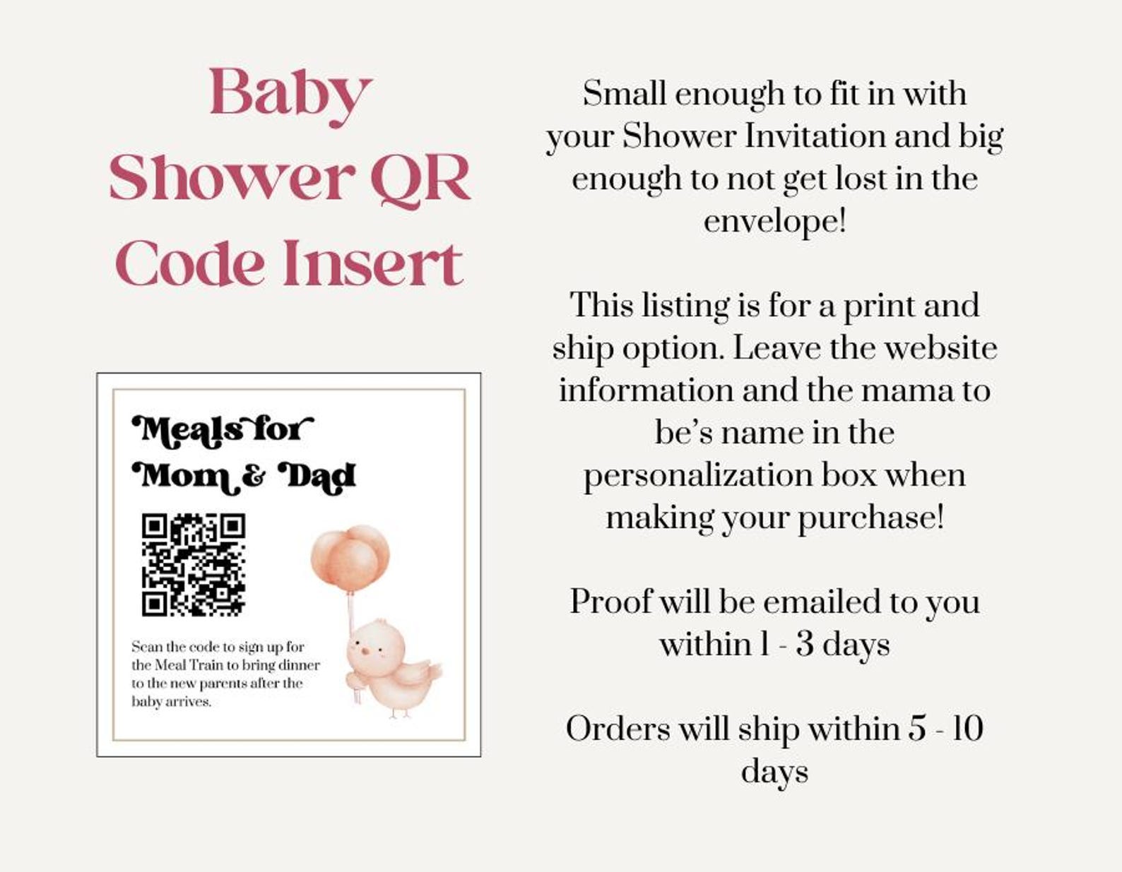 Baby Shower QR Code Enclosure Card, QR Code Insert, Meal Sign up QR ...