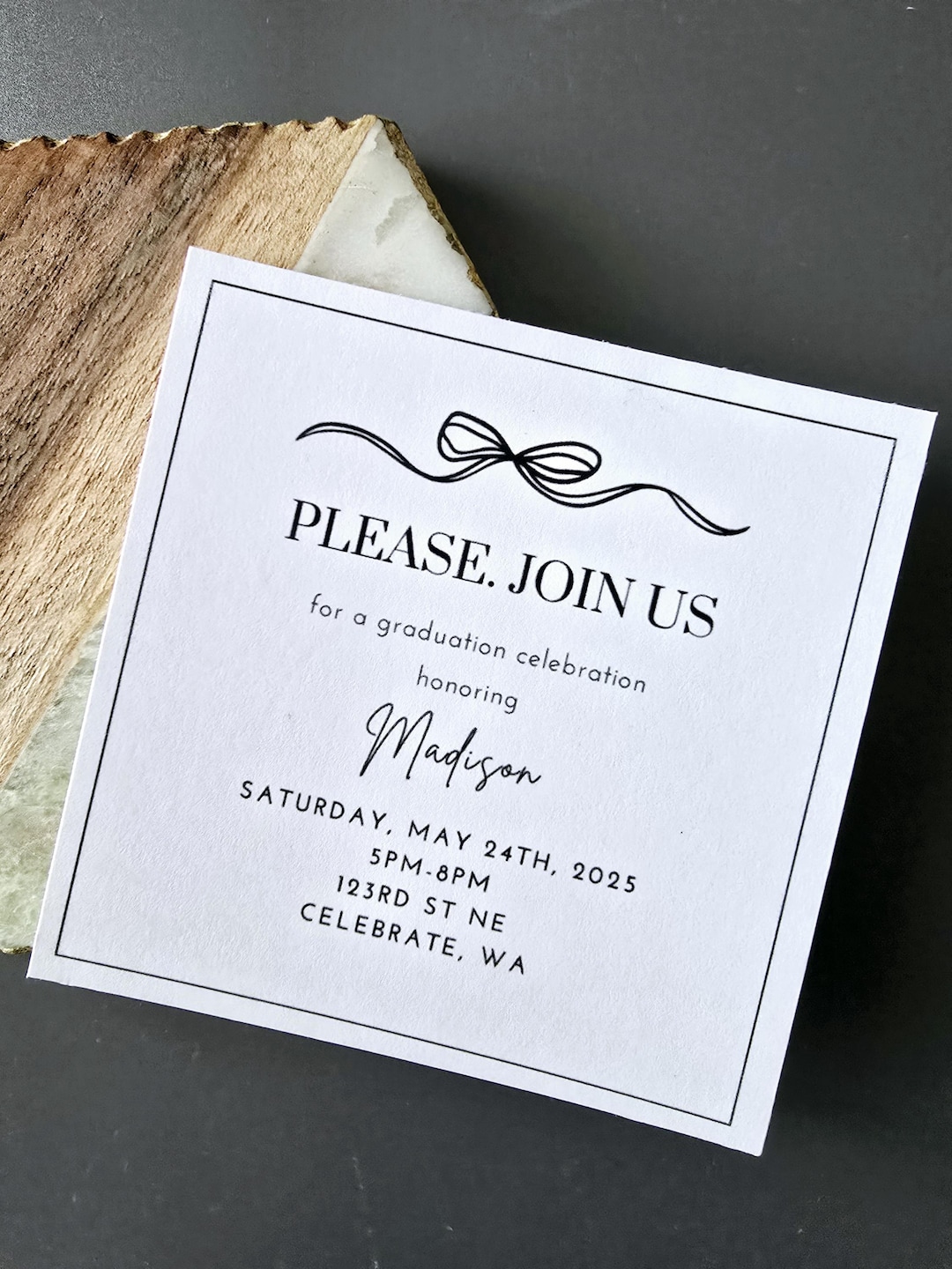 Printable Square Grad Party Inserts, Bow Graduation Party Invites ...
