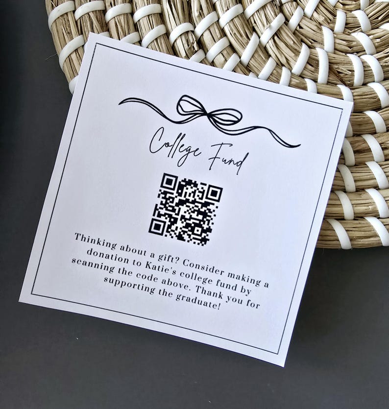 Printable Grad QR Code Cards, Graduation Announcement Inserts, Bow ...