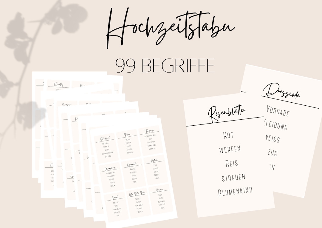 Hochzeits Tabu zum Download und Ausdrucken mit 99 Begriffen für JGA ...