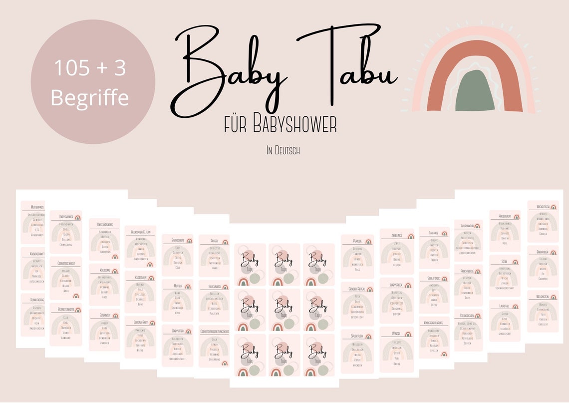 Babyparty Tabu Spiel Karten Mit 126 Begriffen Rund Um Geburt - Etsy