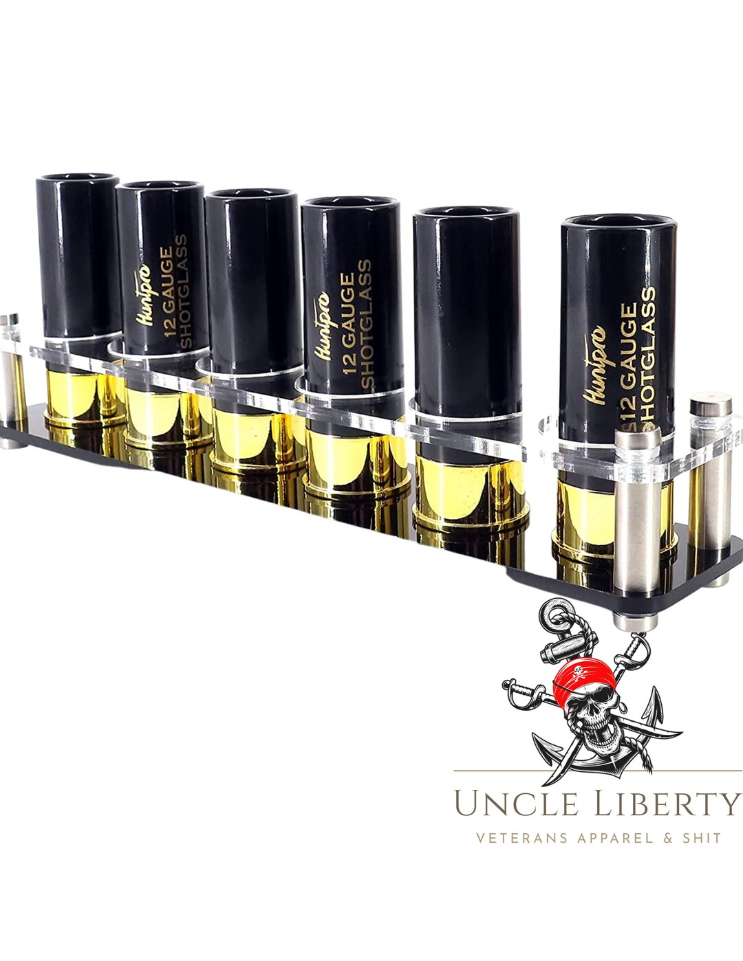 12 Gauge Shot Gun Shells With Stand Set of 6, Shot Glass, Patriot, Flag ...