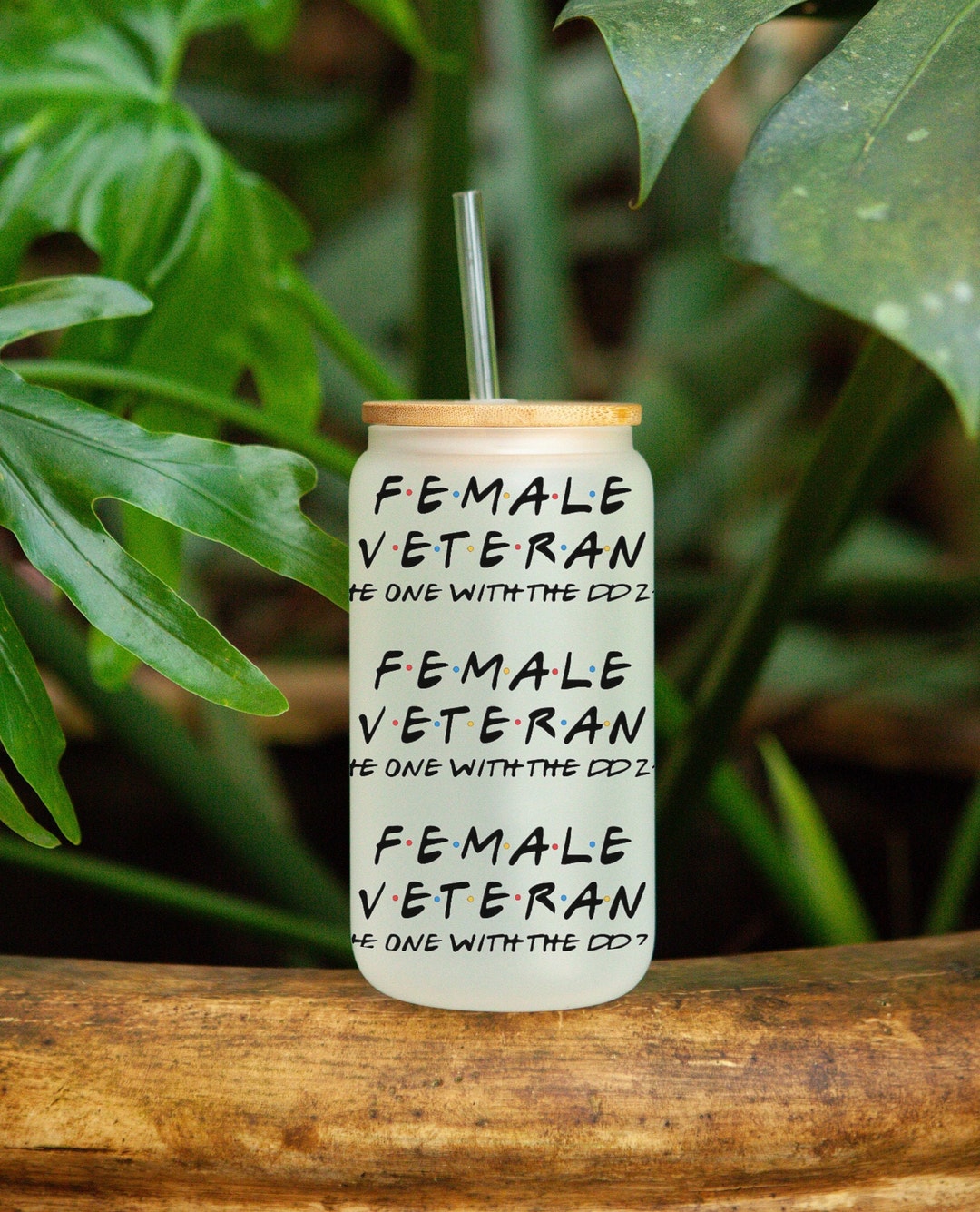 Female Veteran Glass Cup Bamboo Lid, Tumbler, Friends Theme, Navy Vet ...