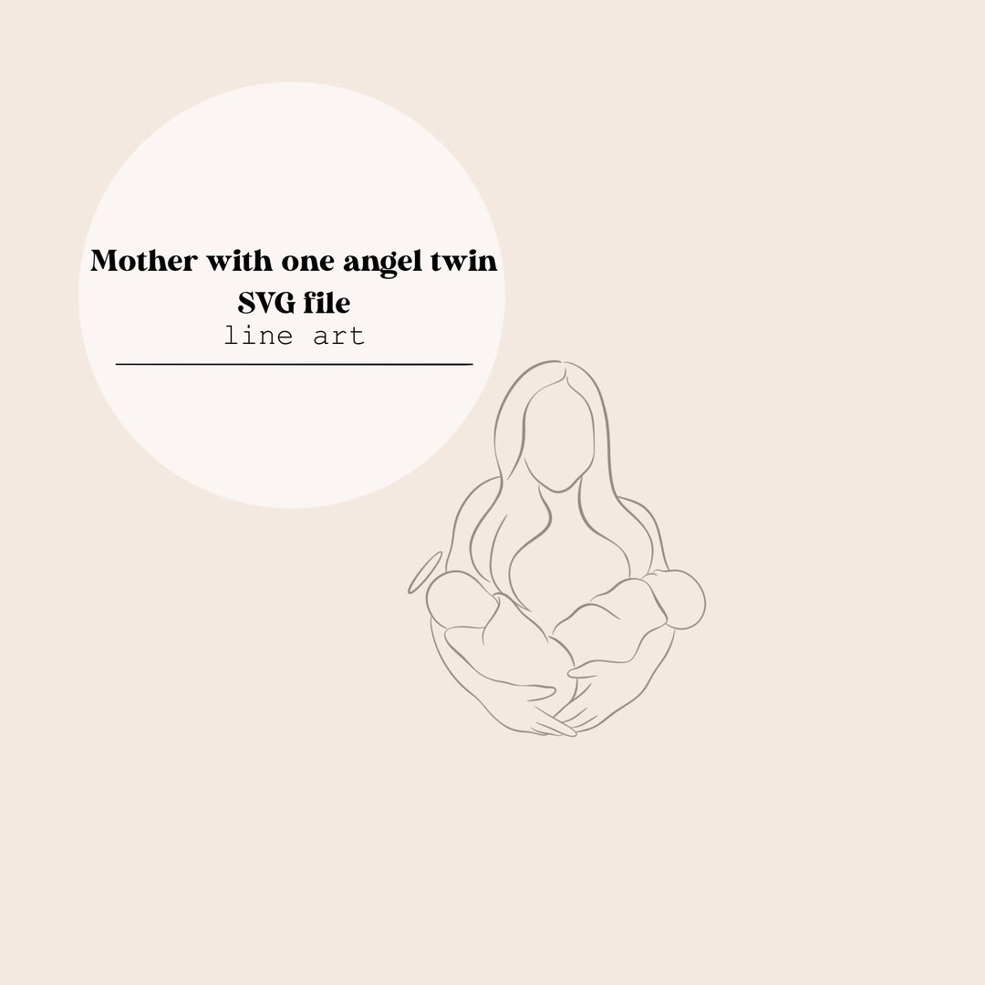 Mother With One Angel Twin Line Art | Mom and Child Line Drawing | Mum ...