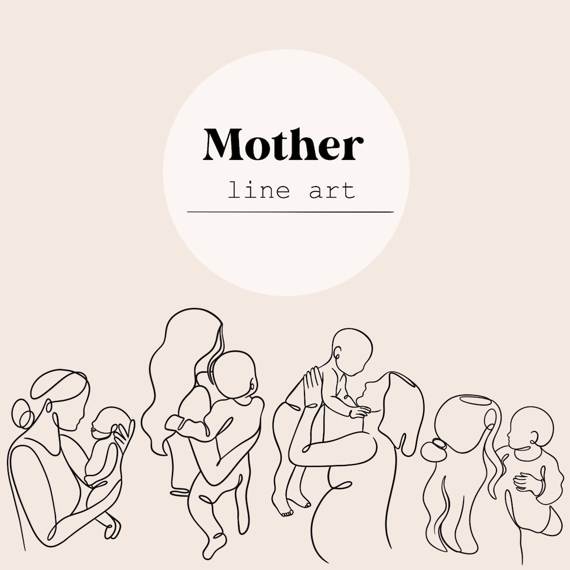 Mother & Baby Line Art SVG, PNG, Ai - Etsy
