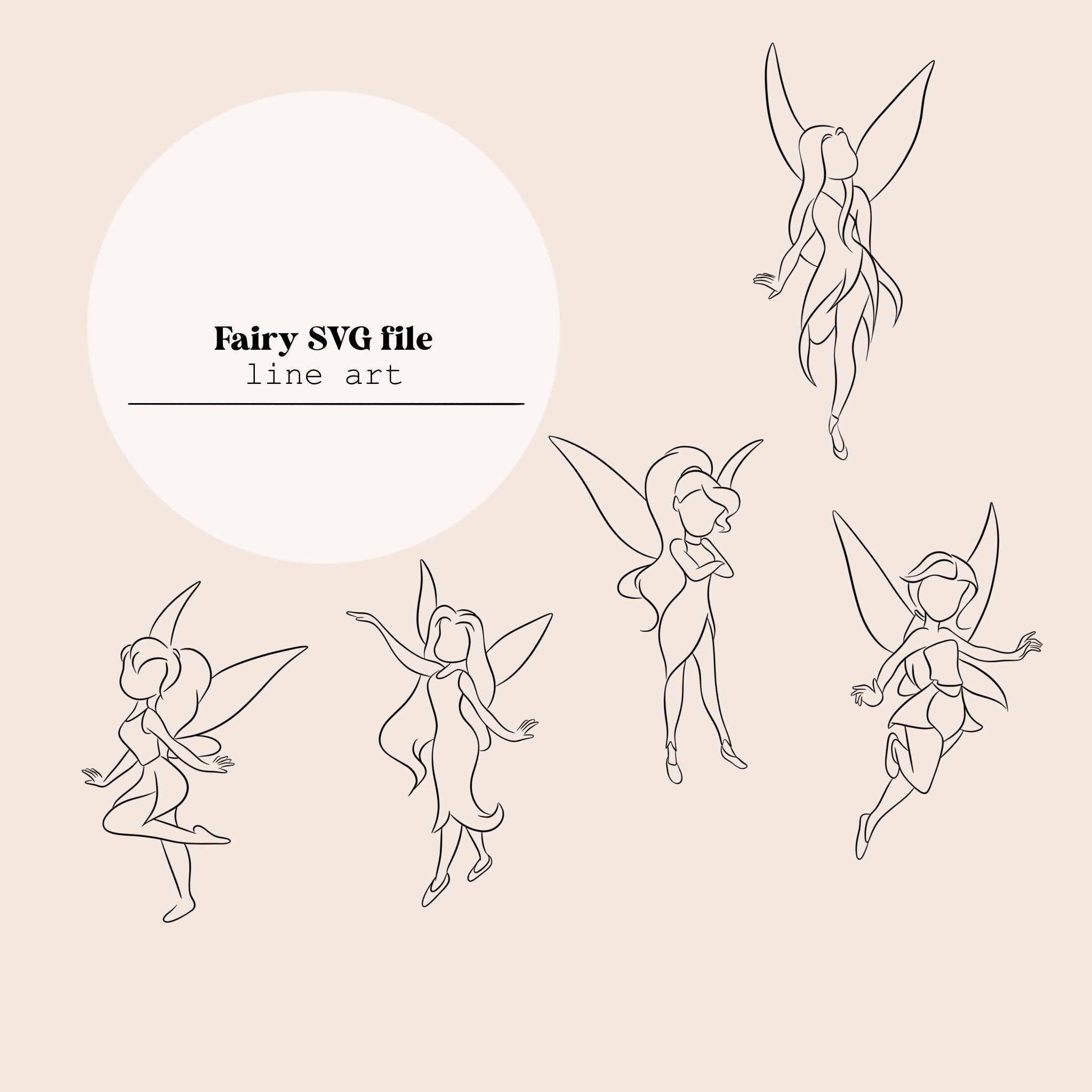 Fairy Line Art | Fairy Line Drawing | Fairies Wings Line Digital File ...