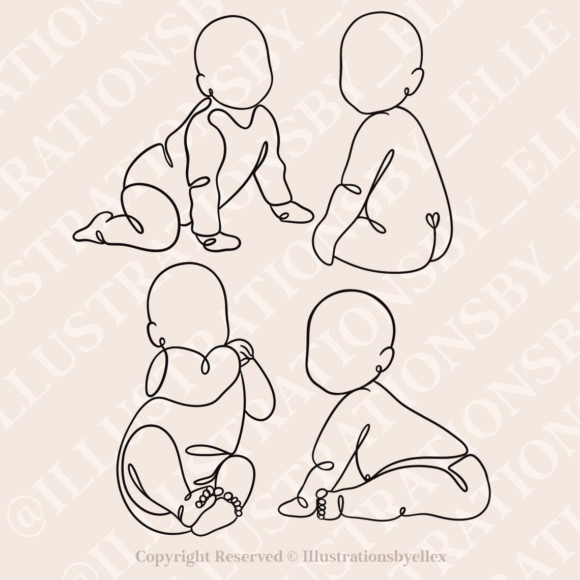 Baby Line Art Child Baby Newborn Toddler Line Drawing - Etsy