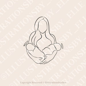 Mother Angel Twins Baby Line Art | Mom and Child Line Drawing | Mum ...