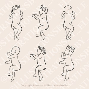 Baby Line Drawing 6 | Newborn Babies Line Drawing Digital File | Boy ...