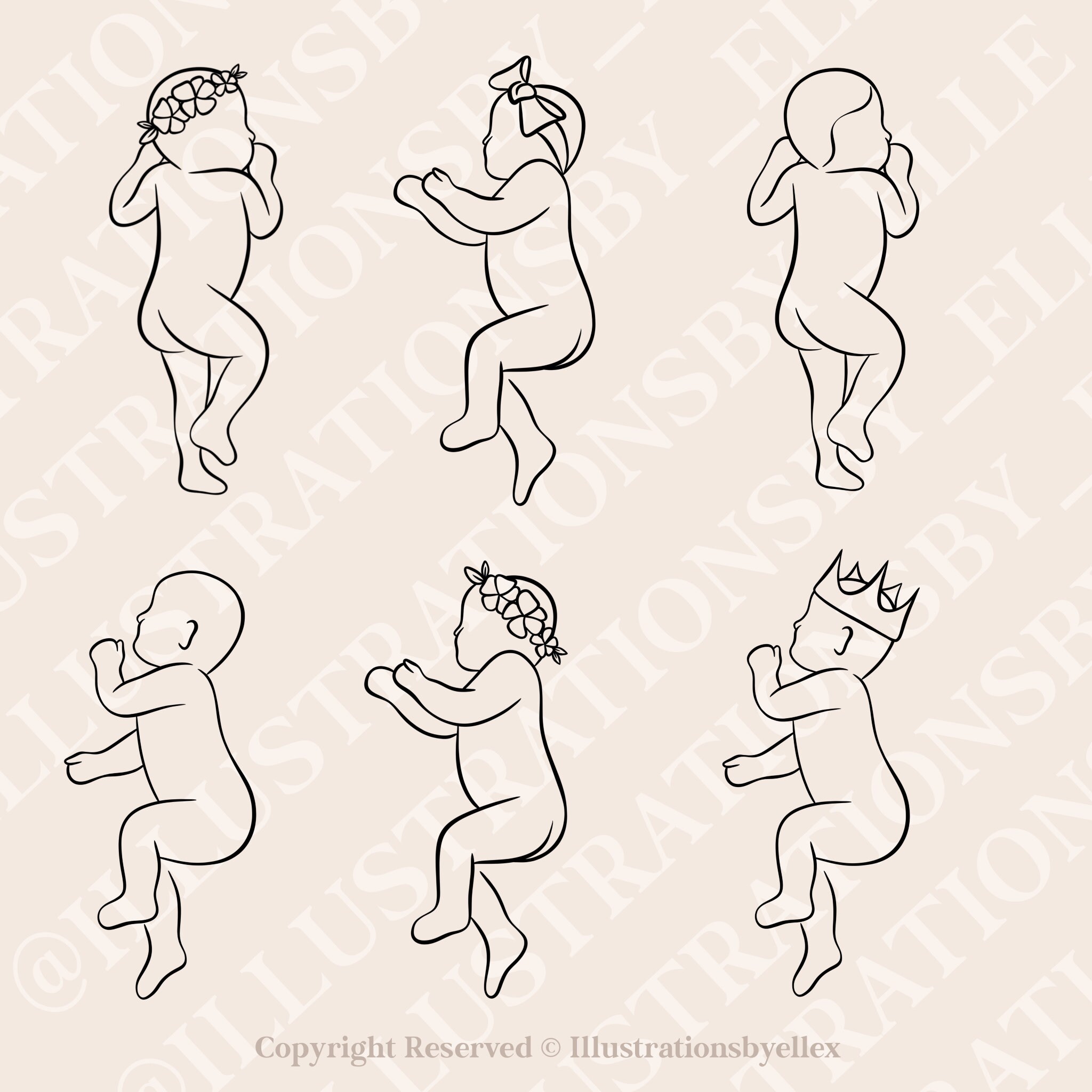Baby Line Drawing 6 | Newborn Babies Line Drawing Digital File | Boy ...