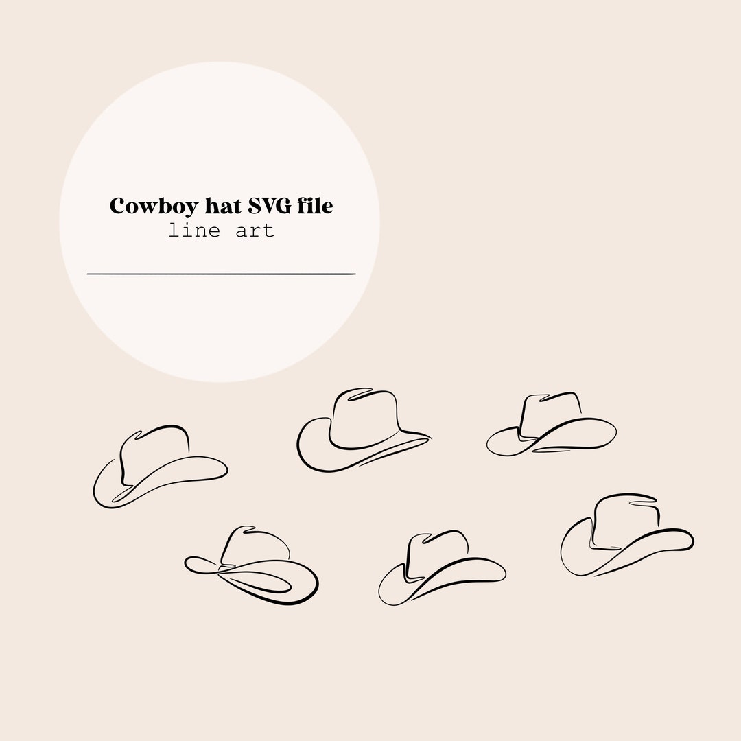 Cowboy Hat Line Art | Cowgirl Cowboy Hat Line Drawing | Farmer Line ...