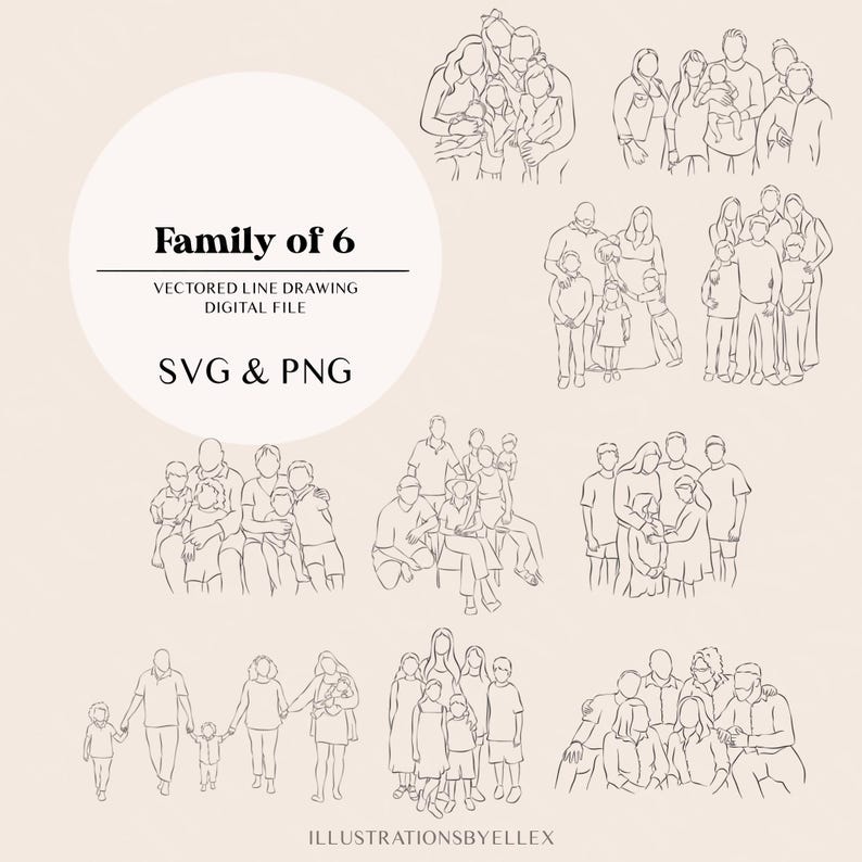Family of 6 Line Art Listing Two| Daughter, Son, Boy Girl, Twins ...