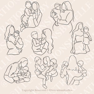 Mother & Child 20 SVG Line Art | Mum and Baby Line Drawing | Line ...