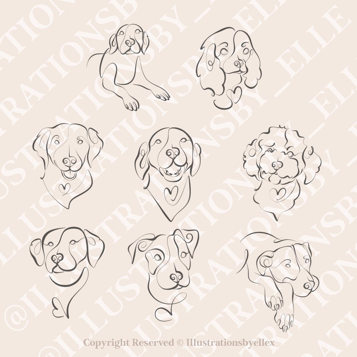 Dog Line Art | Dogs Puppies Line Drawing | Cute Dogs Line Digital File ...