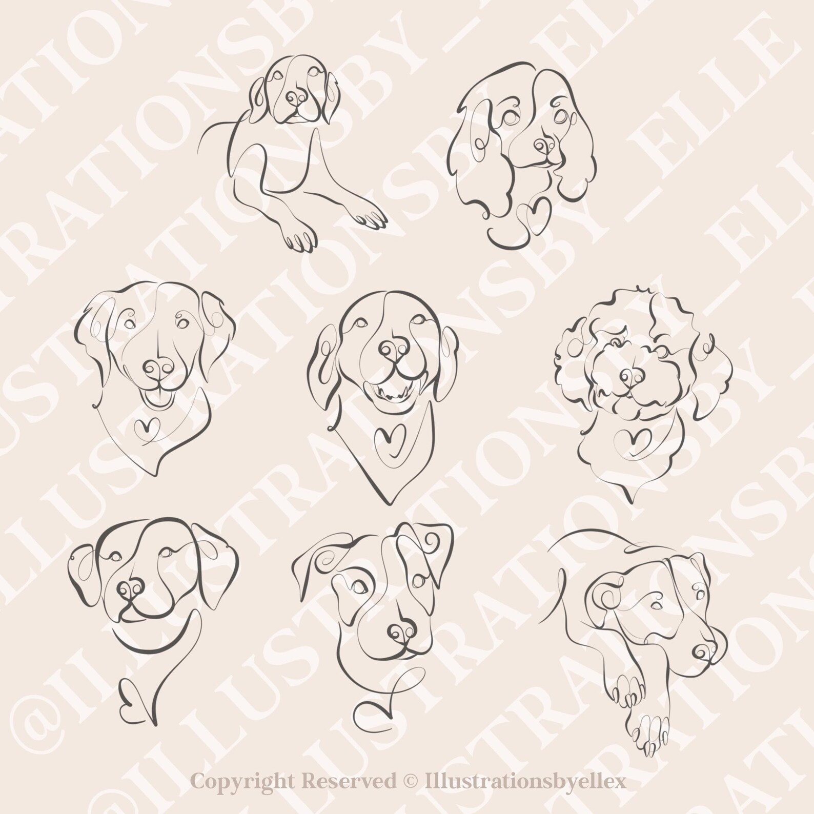Dog Line Art | Dogs Puppies Line Drawing | Cute Dogs Line Digital File ...