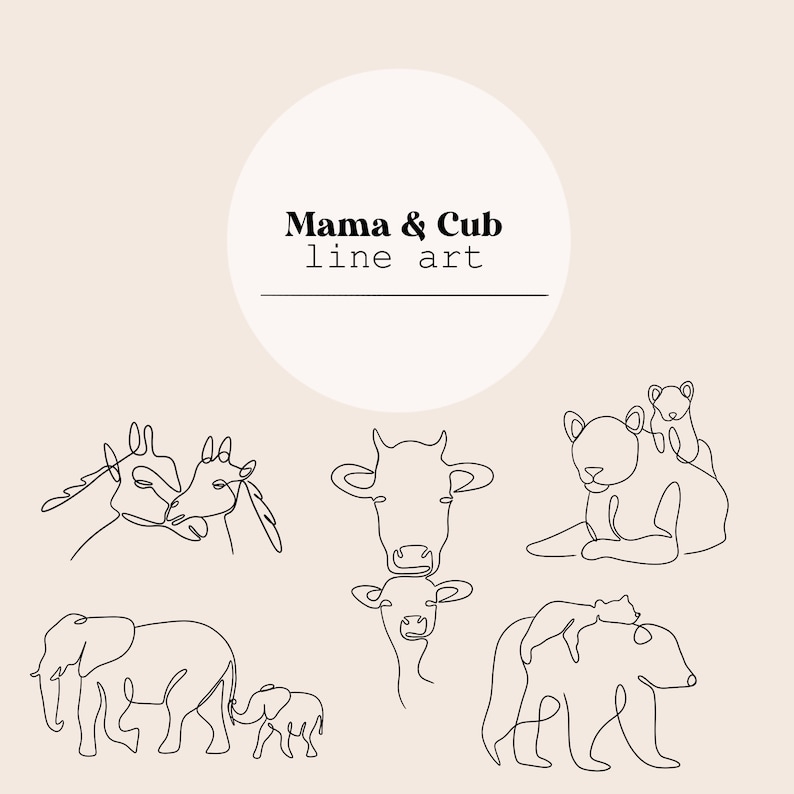 Mama & Cub Line Art Animals and Babies SVG PNG Ai - Etsy