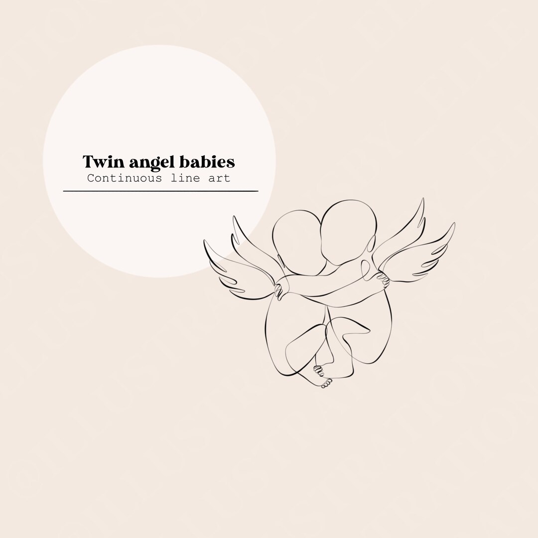 Twin Angel Baby Line Art | Twin Baby Miscarriage Line Drawing ...