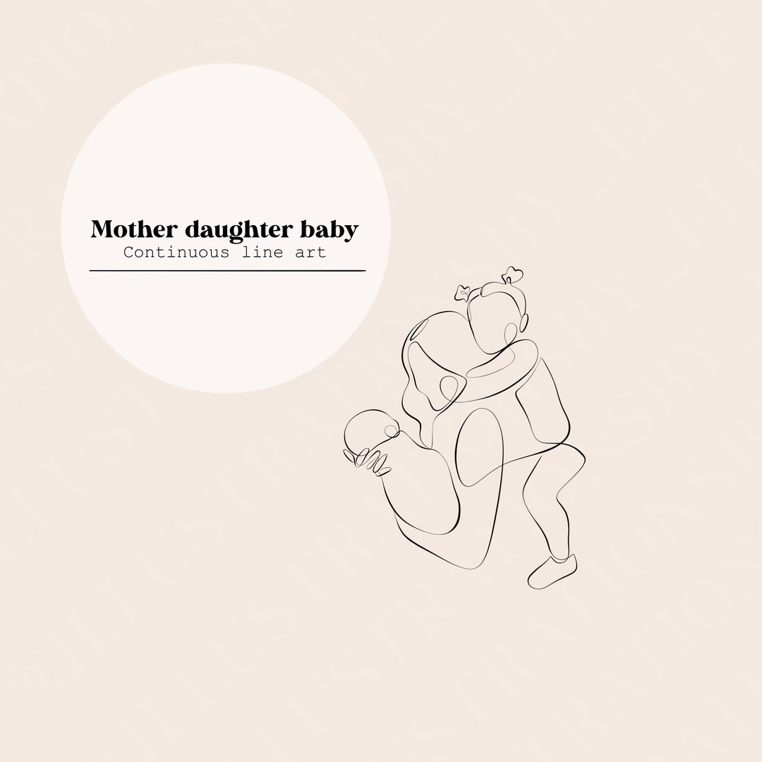 Mother, Daughter Baby Line Art | Mother and Child Baby Line Drawing ...