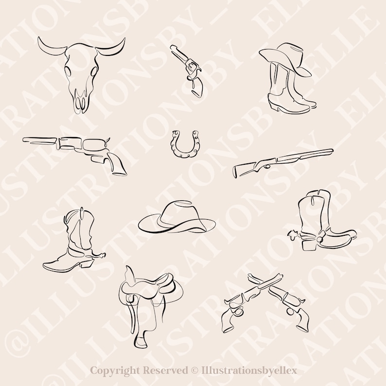 Cowboy Line Art | Cowgirl Cowboy Hat Line Drawing | Cowboy Boots ...