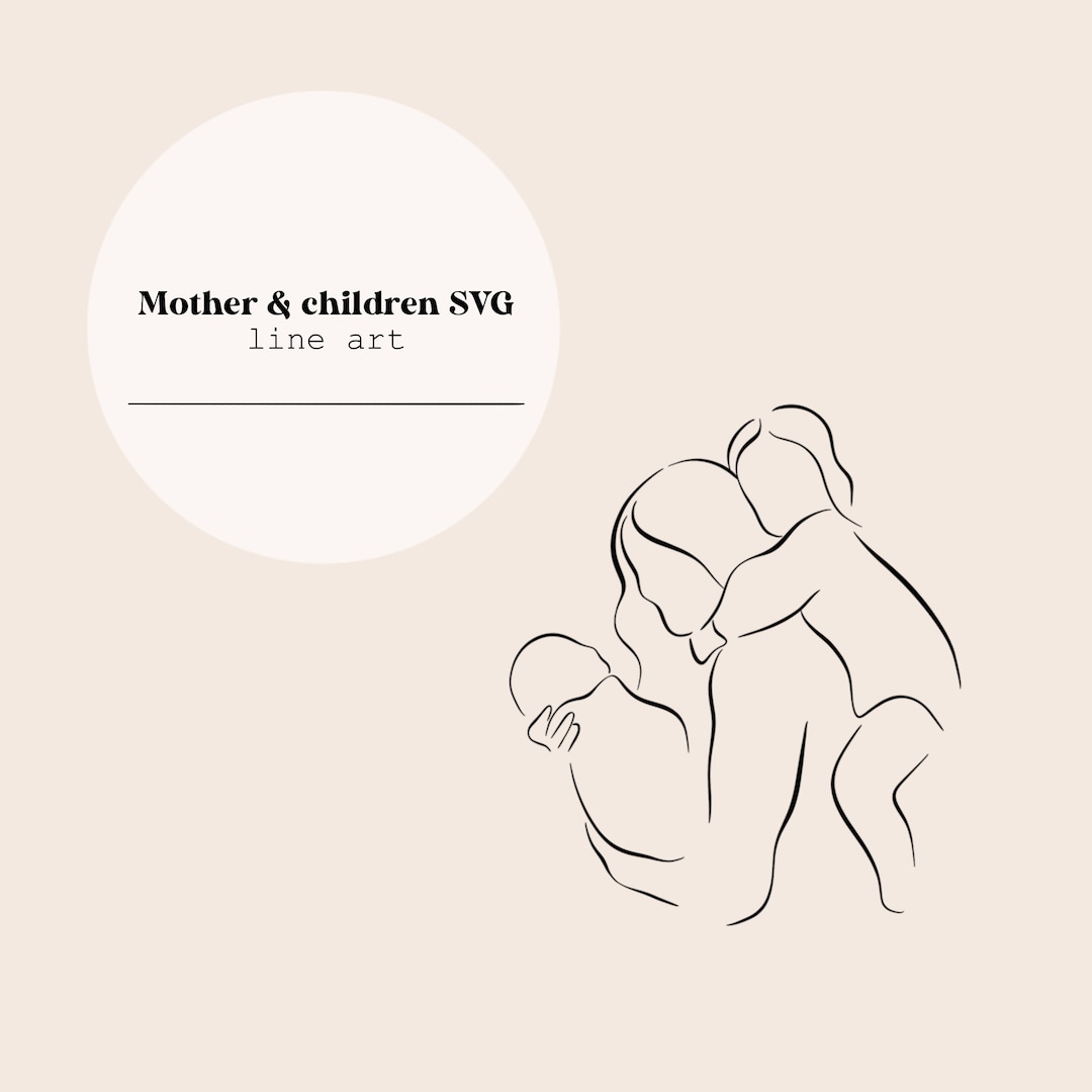 Mother & Children Line Art | Mother and Child Baby Line Drawing | Line ...
