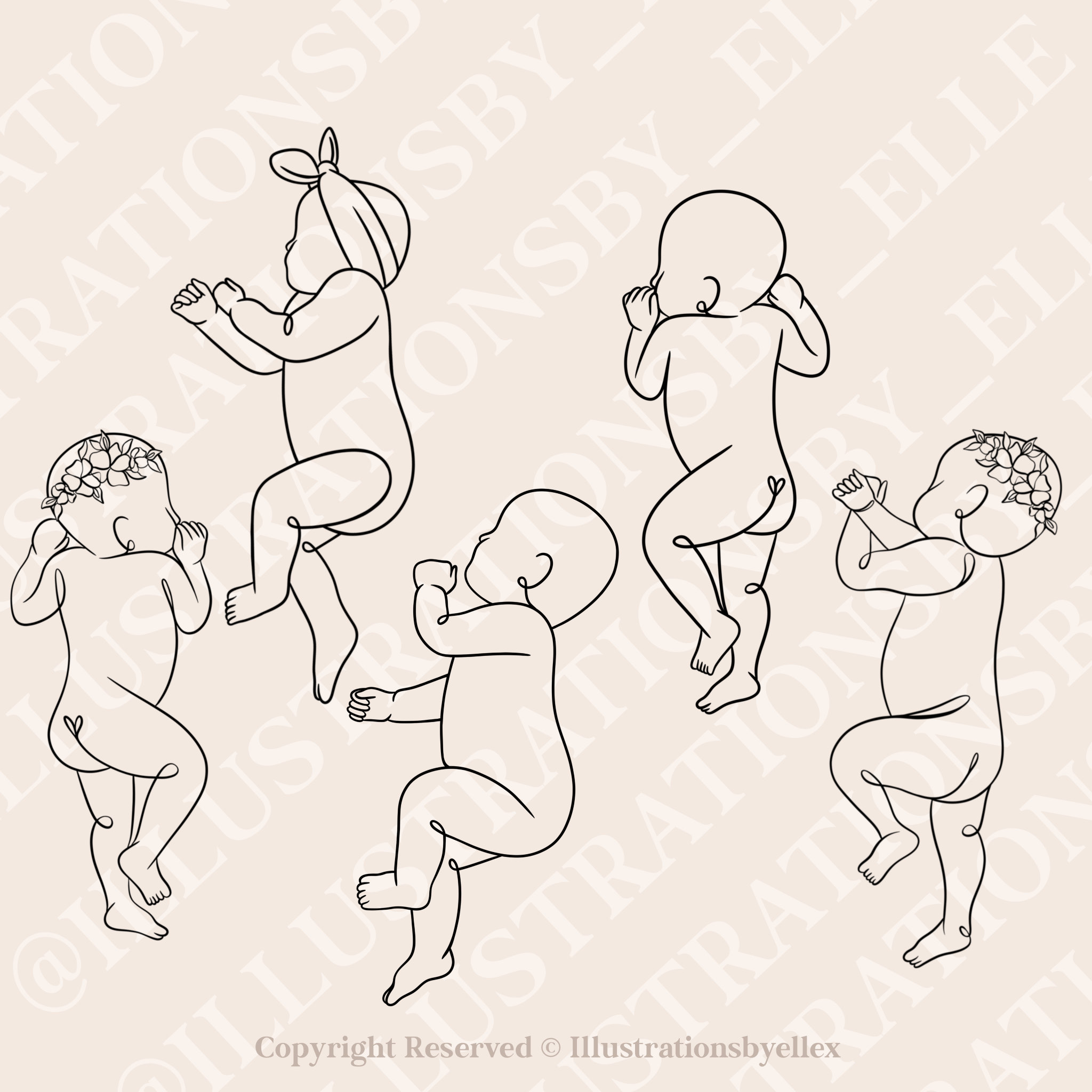 Baby Line Drawing SVG File 5 | Newborn Babies Line Drawing Digital File ...