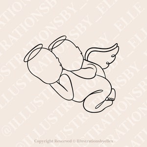 Twin Angel Baby Line Art | Twins Angel Wings Line Drawing | Memorial ...