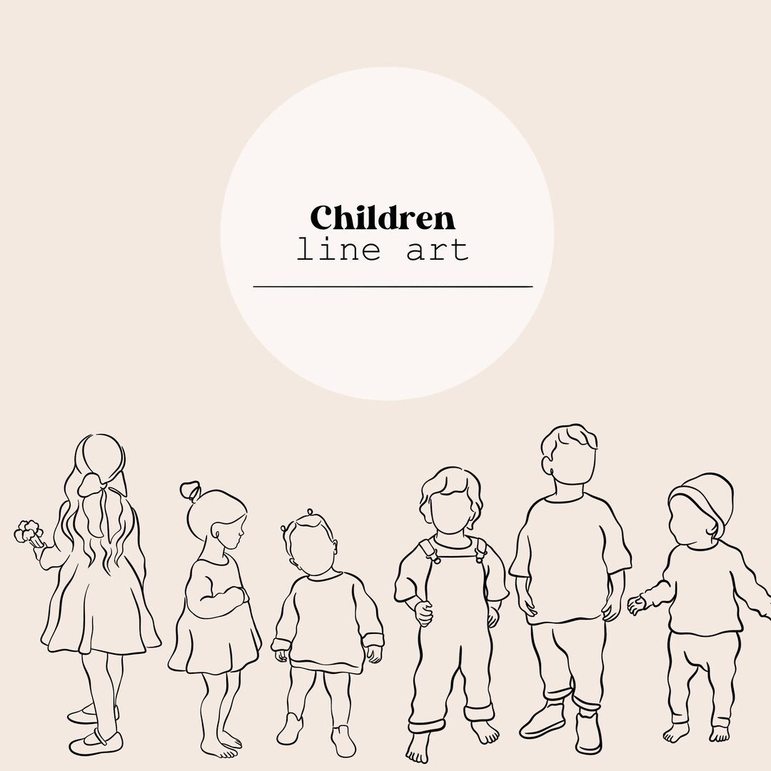 Children Line Art | Daughter, Son, Boy Girl, Twins, Siblings Line ...