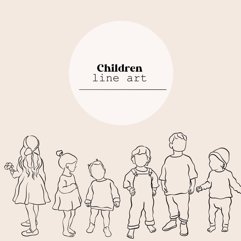 Children Line Art Daughter Son Boy Girl Twins Siblings - Etsy