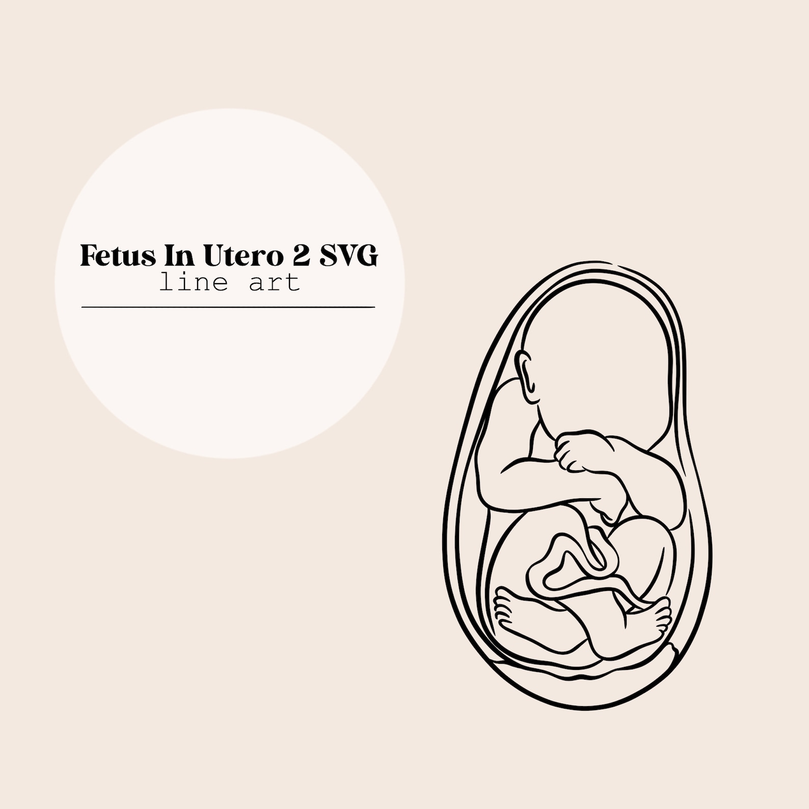 Fetus in Utero 2 SVG Line Art | Baby Line Drawing | Pregnancy Line ...