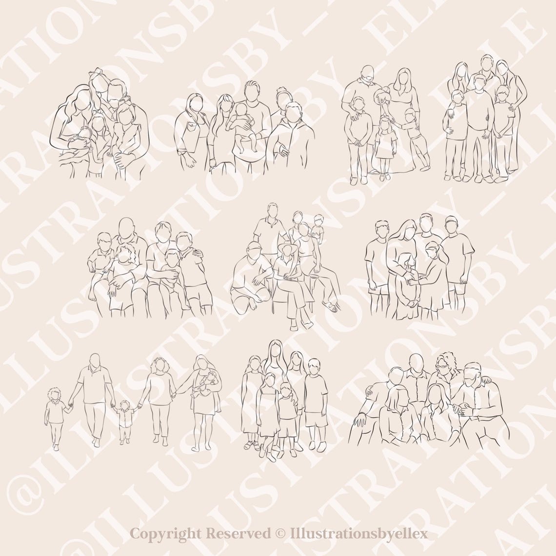 Family of 6 Line Art Listing Two| Daughter, Son, Boy Girl, Twins ...