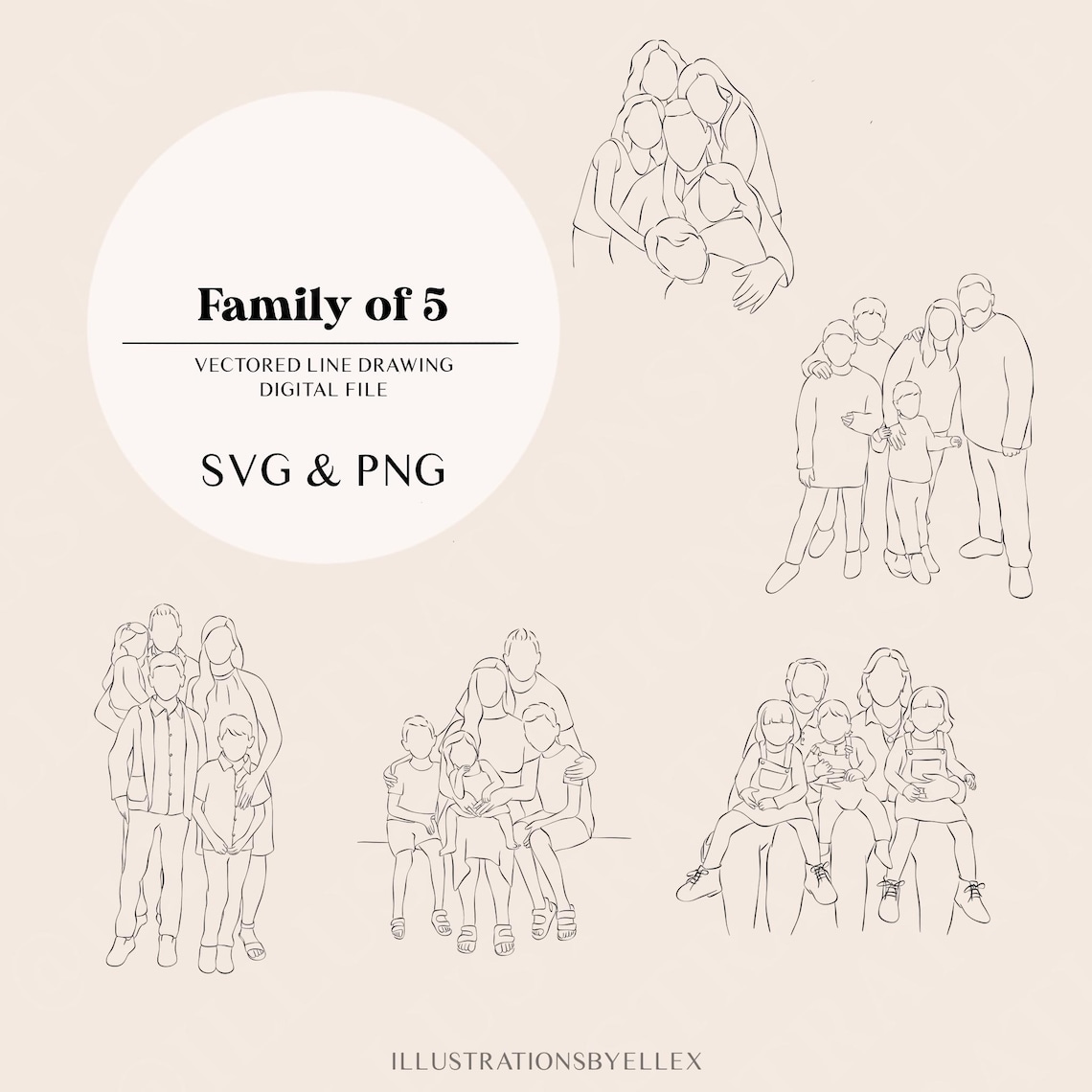 Family of 5 Line Art Listing Two| Daughter, Son, Boy Girl, Twins ...