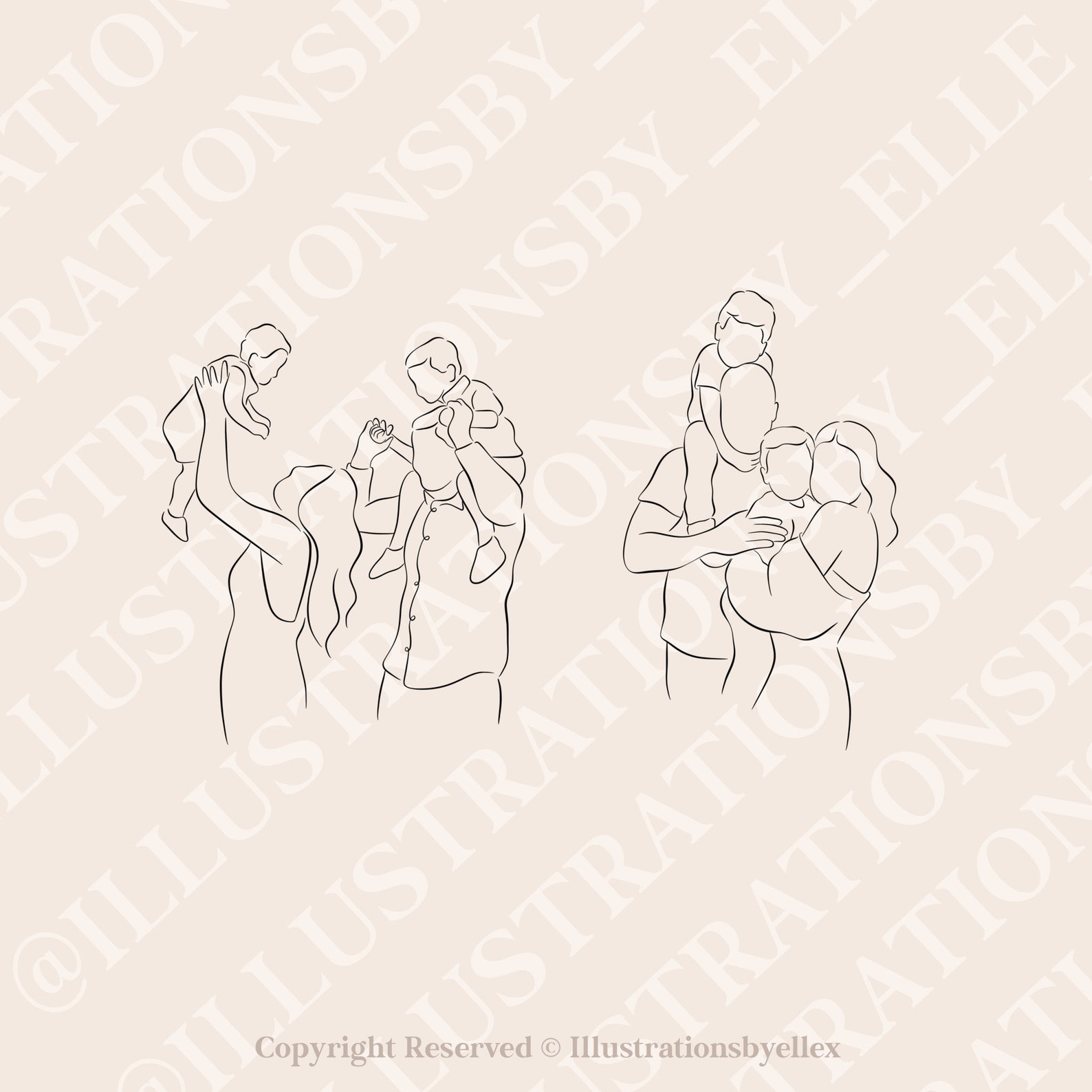 Family of 4 Line Art | Daughter, Son, Boy Girl, Twins, Siblings, Mother ...