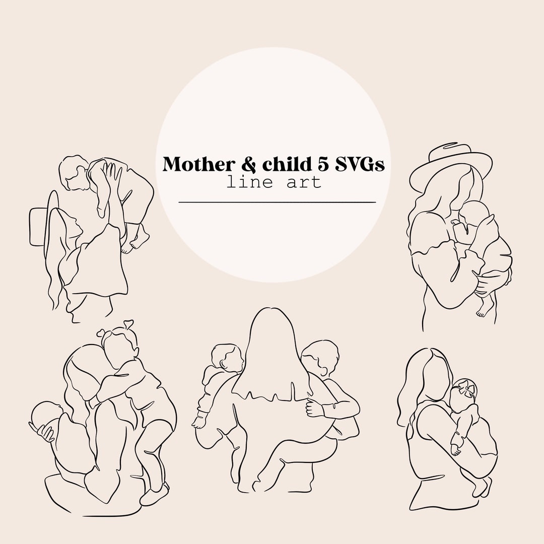 Mother & Child 5 SVG Line Art | Mum and Baby Line Drawing | Line ...