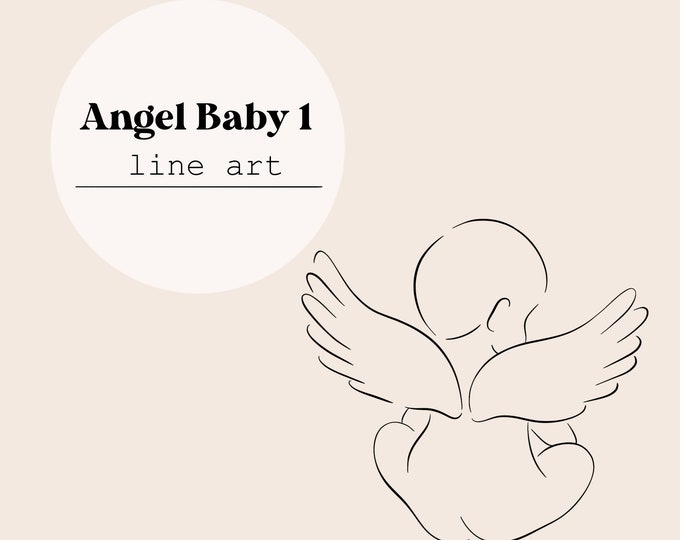 Angel Baby Clipart, PNG, Sublimation, Line Drawing, Still Birth, Baby ...
